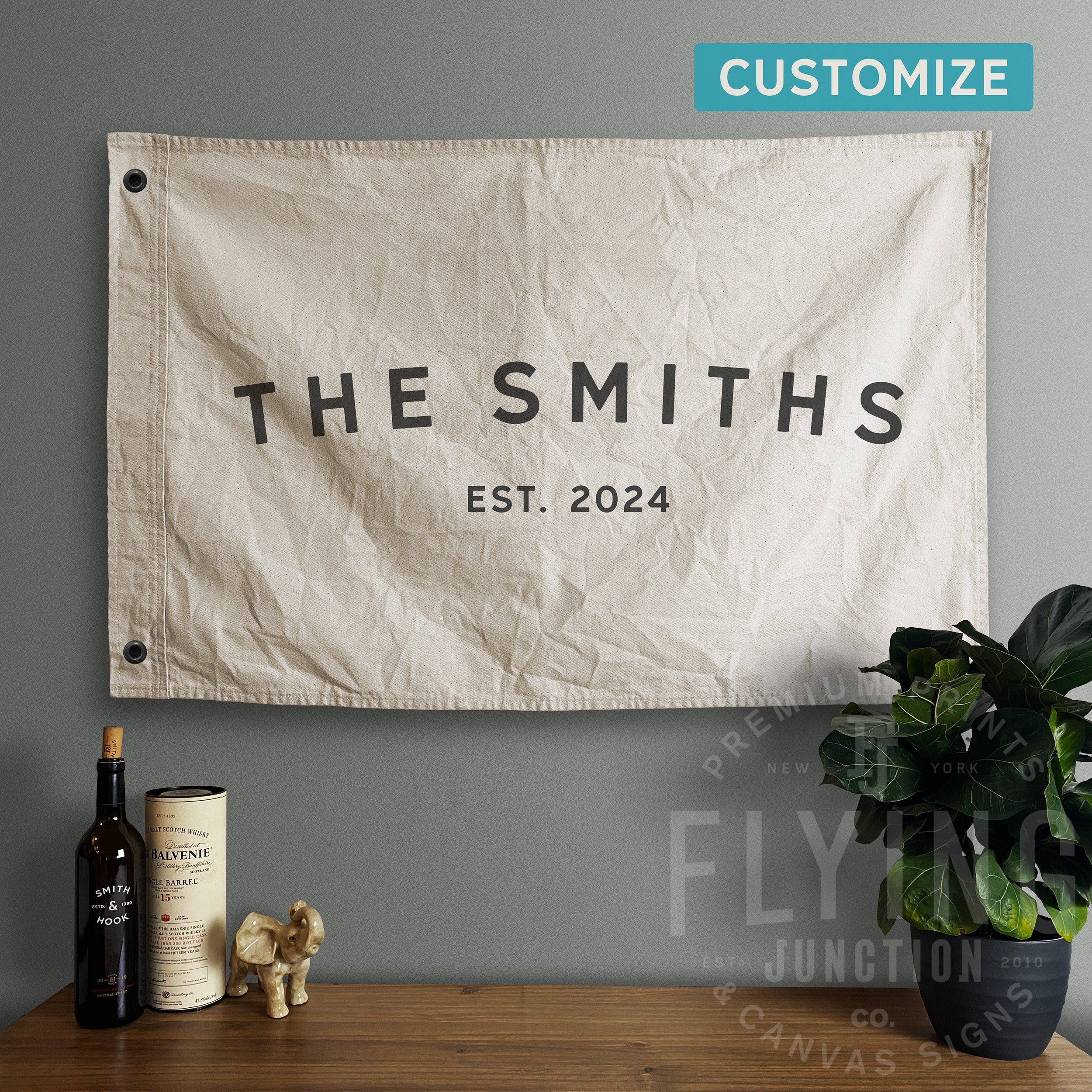 Arched Lettering Two-Line Custom Cotton Canvas Flag / Banner